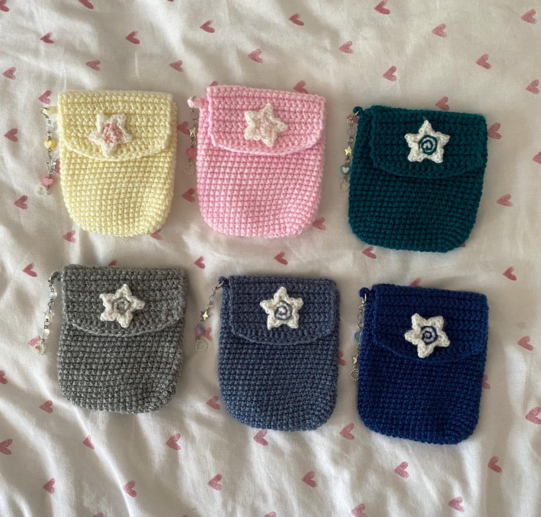 Handmade Crochet Star Digicam/camera Pouch With Beaded Keyring/keychain ...