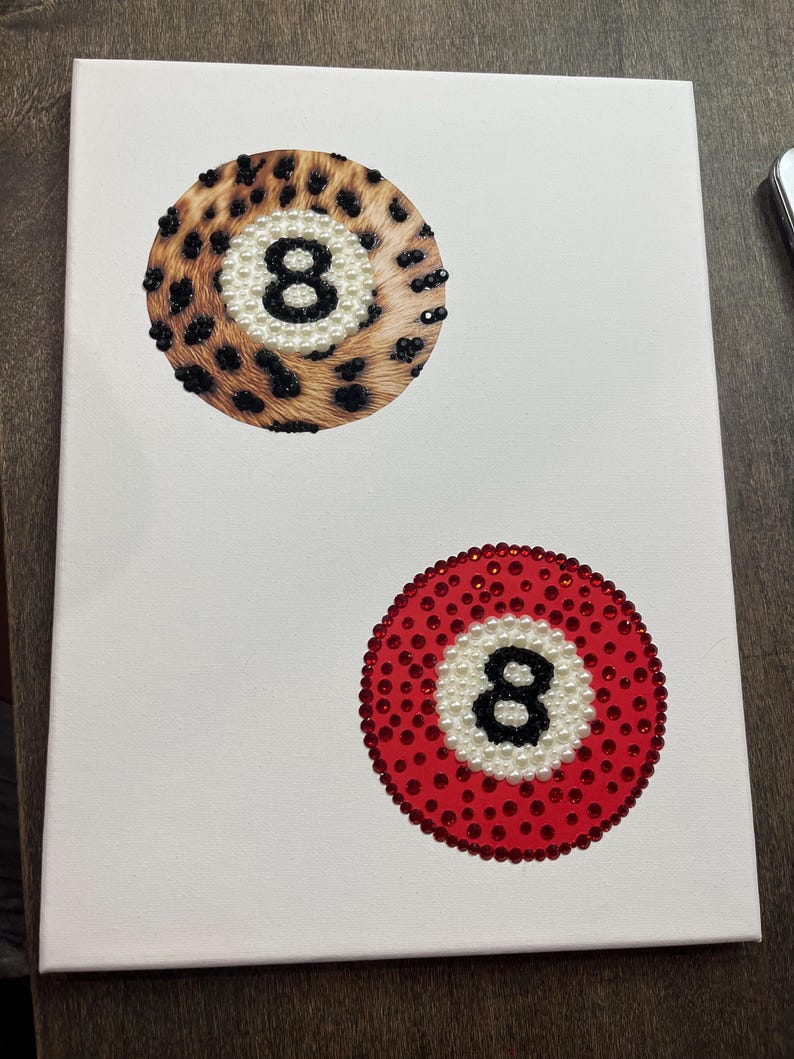 Double 8ball Cheetah Leopard Print Bedazzled Rhinestone Canvas - Etsy