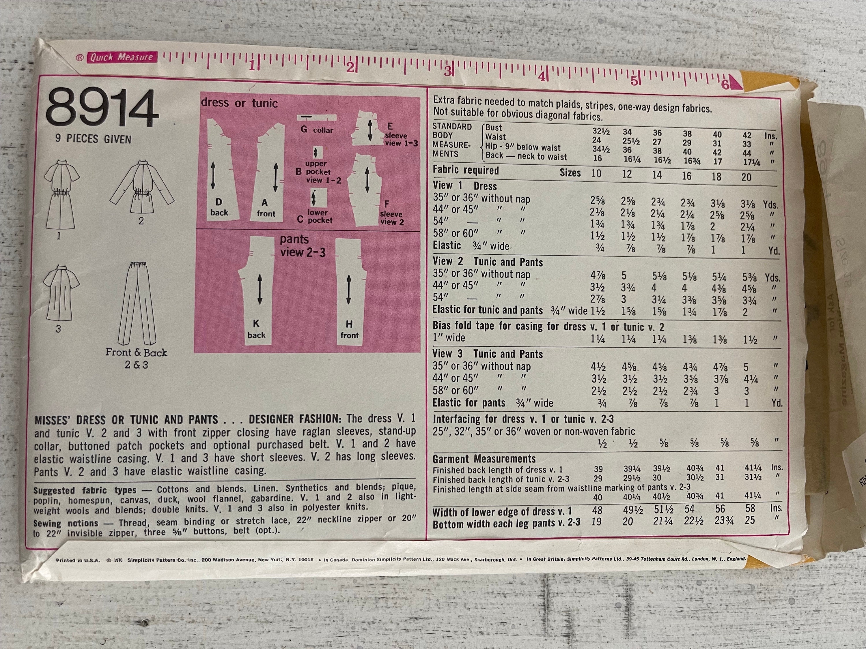 Simplicity 8914 Uncut Vintage Pattern Size 18 Bust 40 Waist 31 / 1976 ...