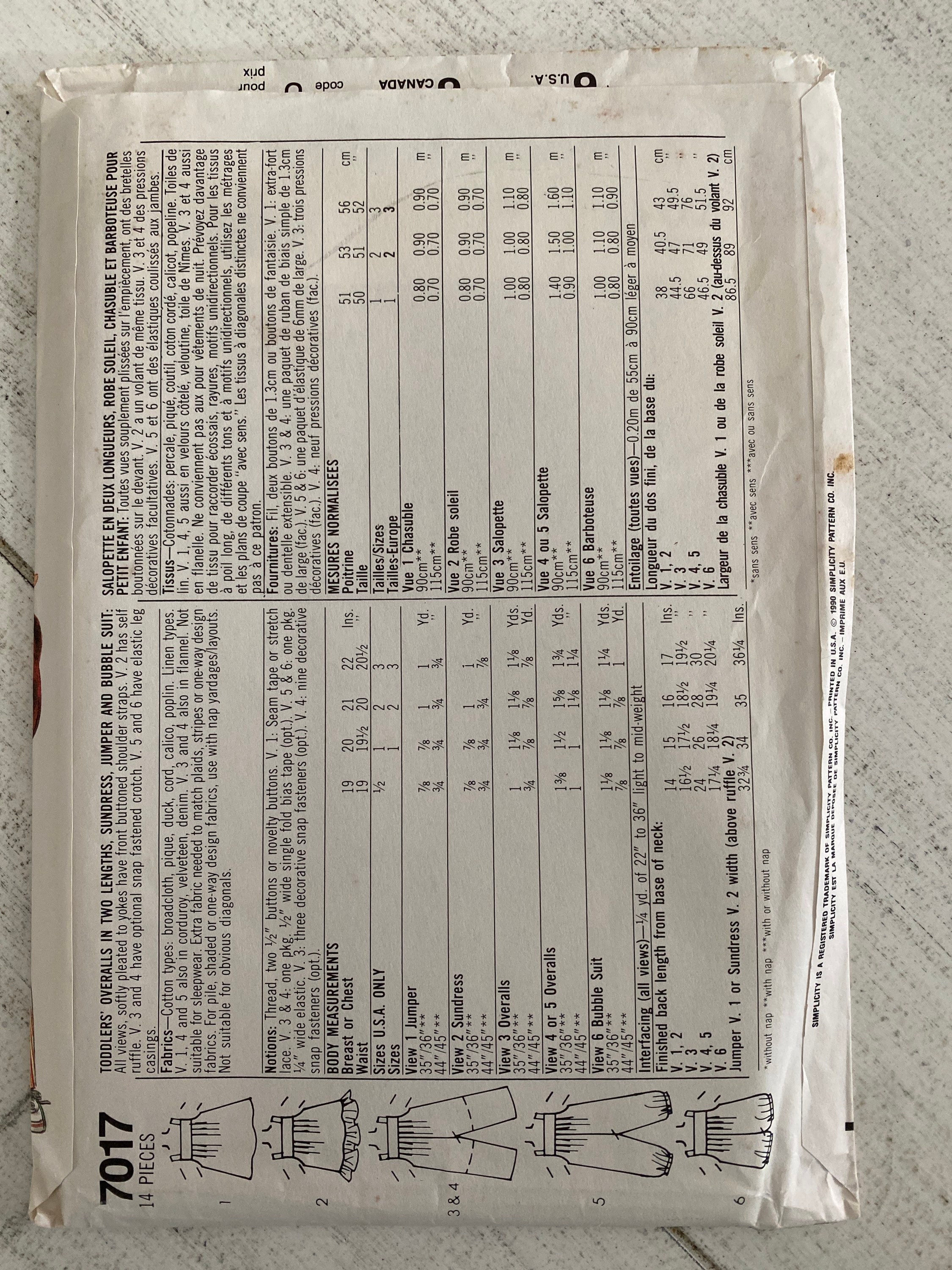 Simplicity 7017 Uncut Vintage Toddler Size A / Size Half to Size 3 ...