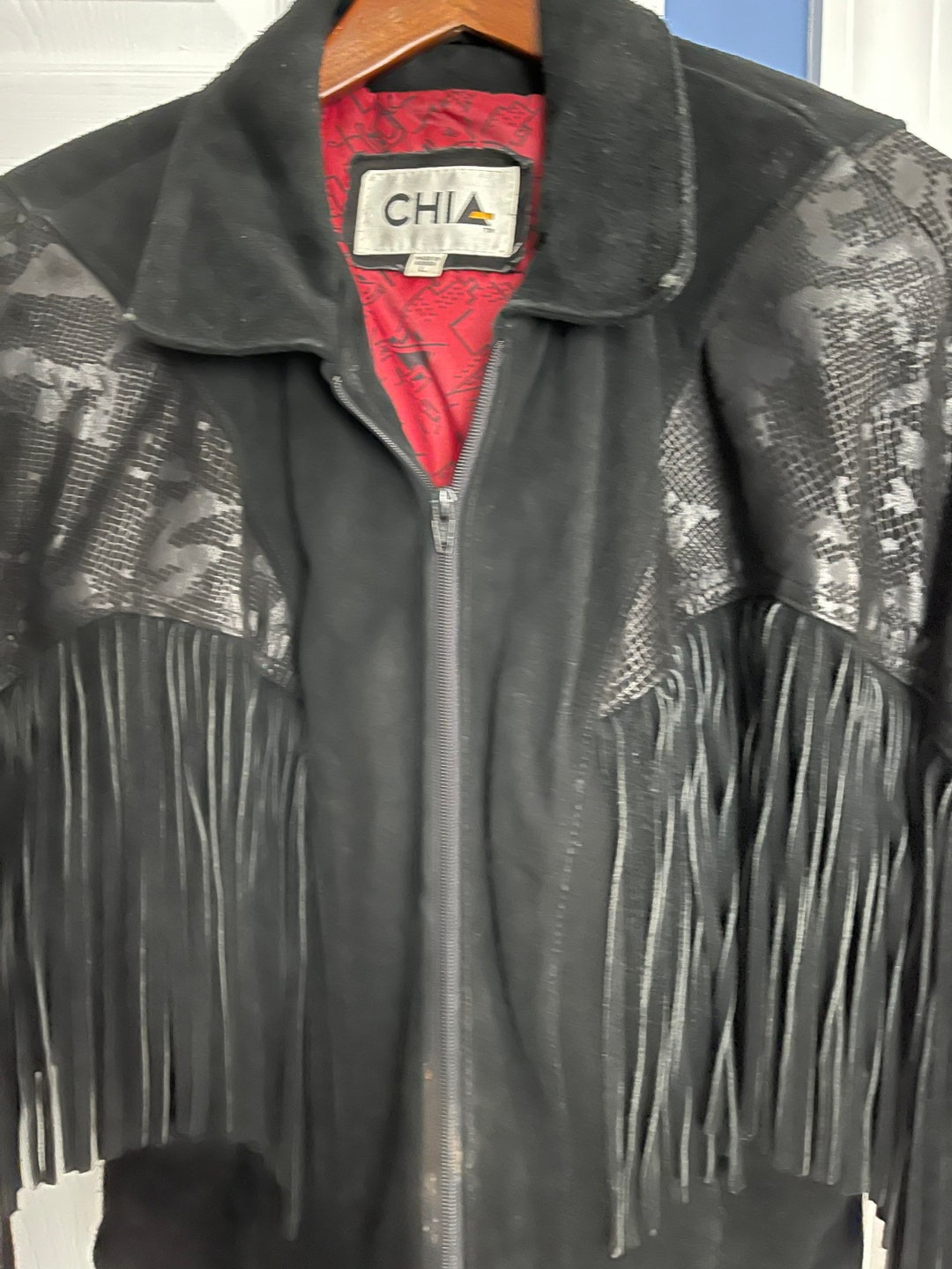 Chia Vintage Suede Black 80s Fringe Large Jacket / Miss - Etsy