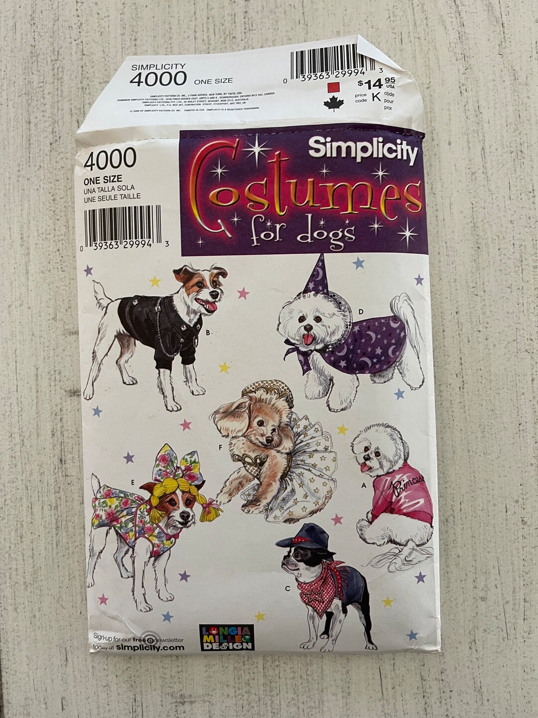 Simplicity 4000 Uncut Pattern / 2006 / Dog Coats and Costumes One Size ...