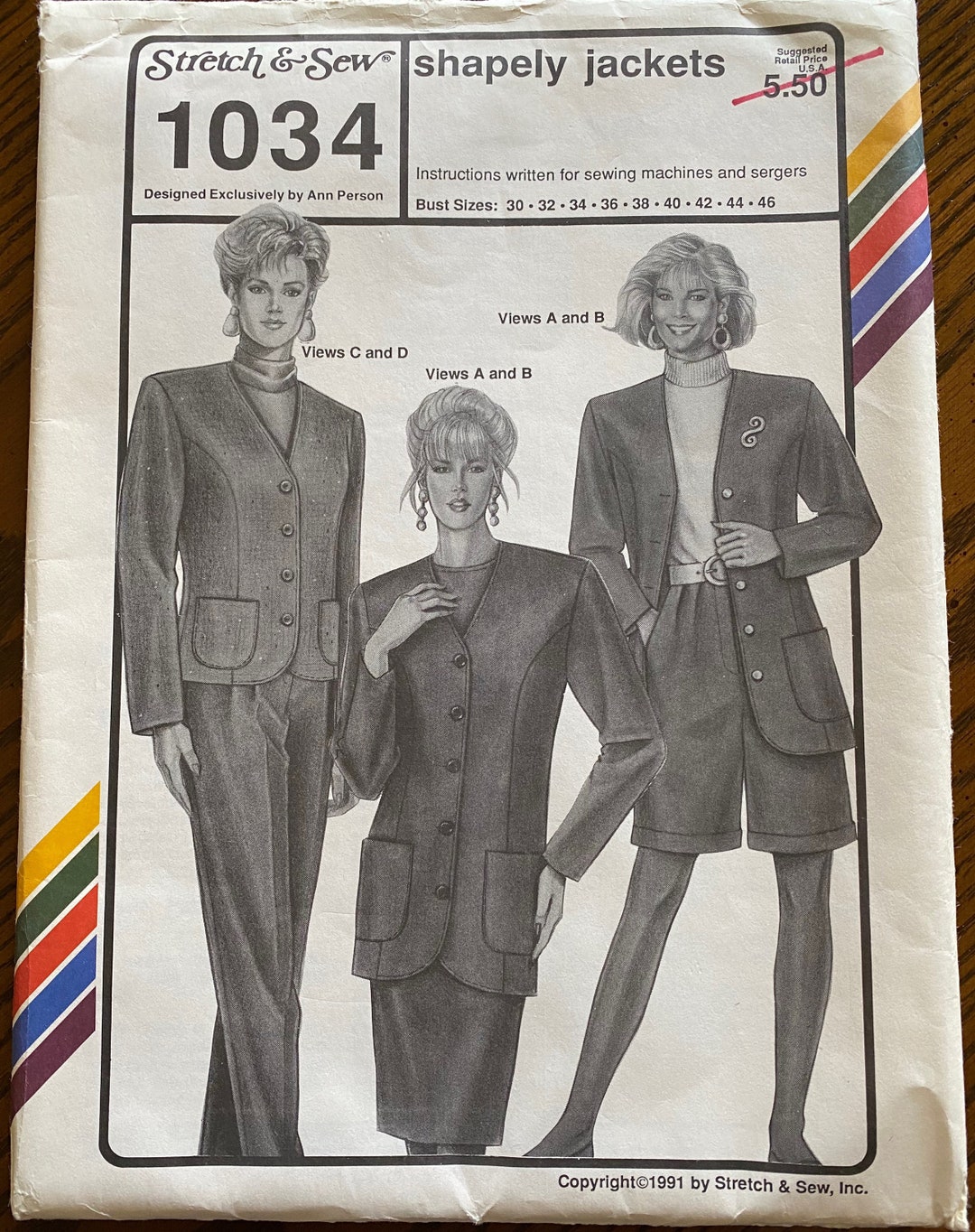 Stretch & Sew 1034 Uncut Pattern / 1991 / Misses Shapely Jackets / Ann ...