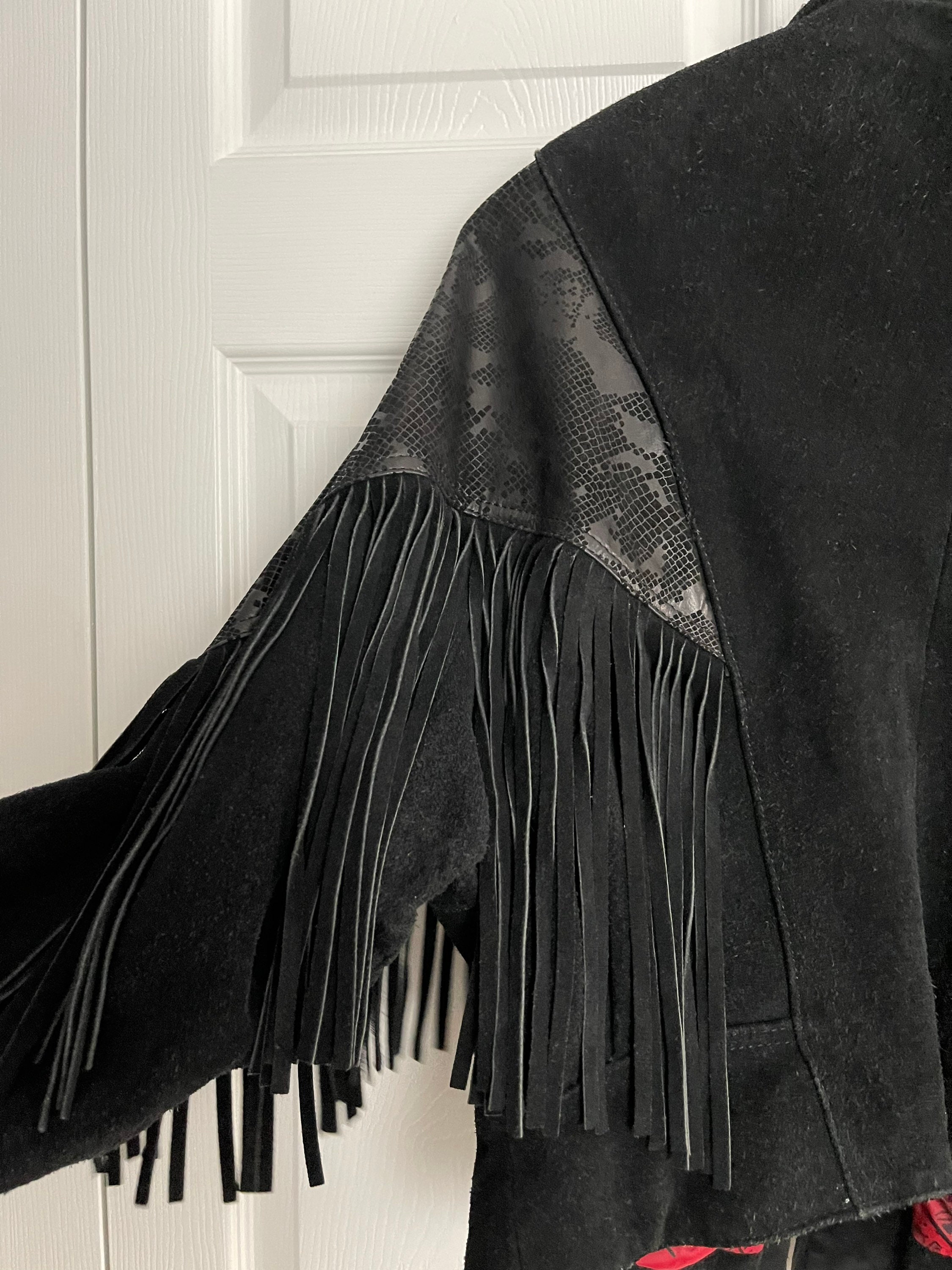 Chia Vintage Suede Black 80s Fringe Large Jacket / Miss - Etsy