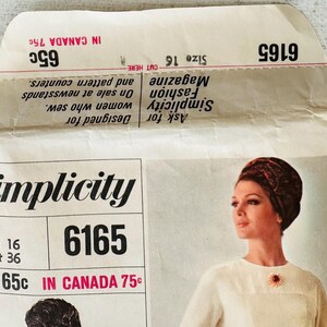 Simplicity 6165 UNCUT Vintage Pattern Size 16 Bust 36 / 1965 / Misses ...