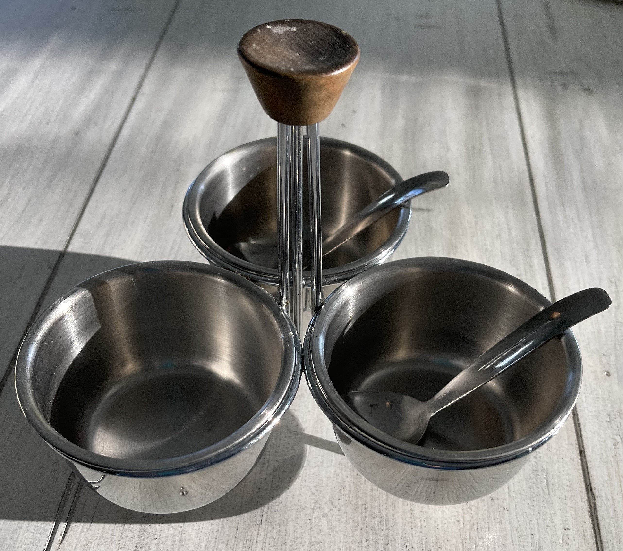 MCM Stainless Condiment Serving Tray With 3 Bowls and 2 Spoons / Metal ...