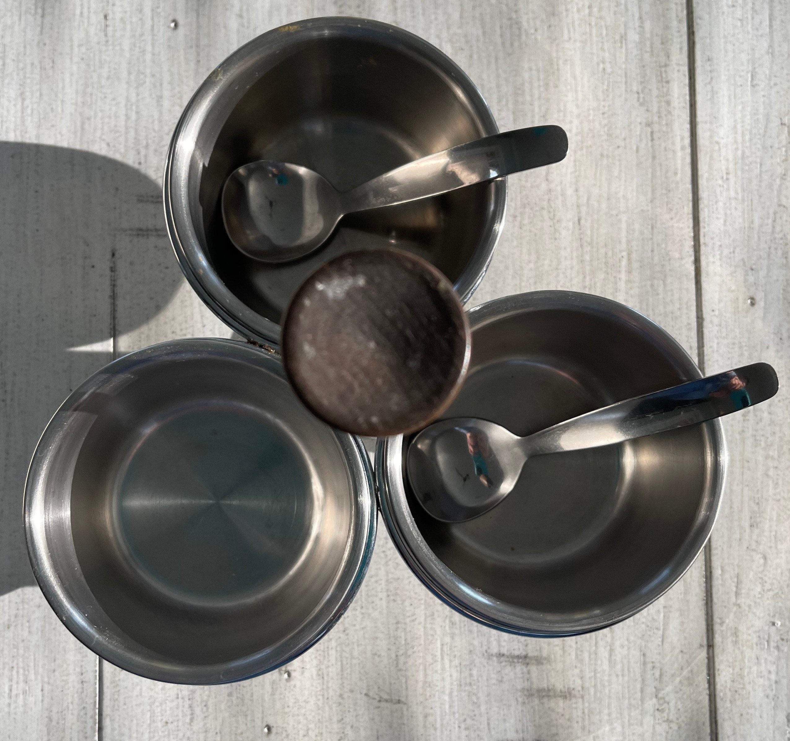 MCM Stainless Condiment Serving Tray With 3 Bowls and 2 Spoons / Metal ...