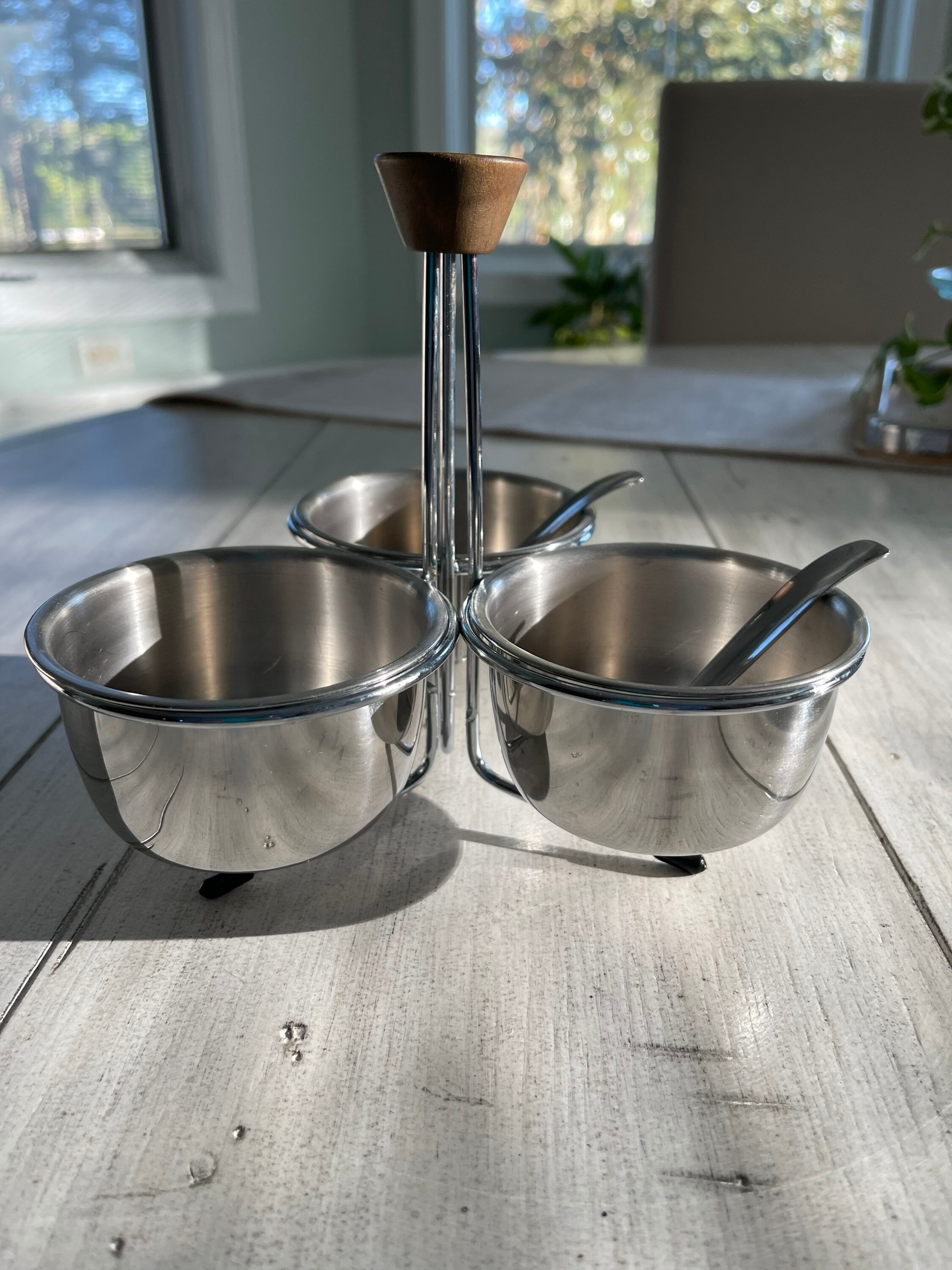 MCM Stainless Condiment Serving Tray With 3 Bowls and 2 Spoons / Metal ...