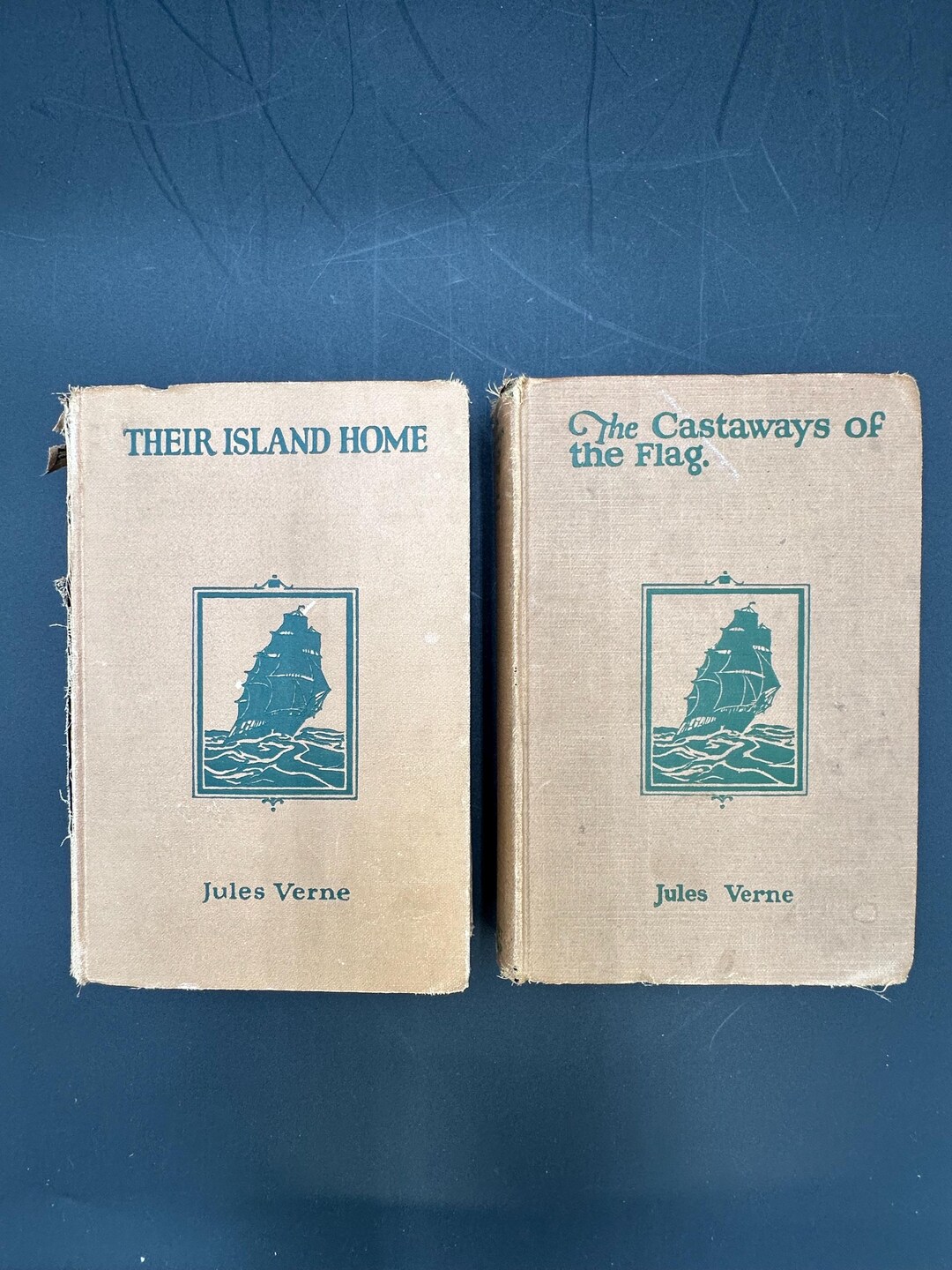 1924 Jules Verne PAIR Their Island Home and Castaways of Flag ...
