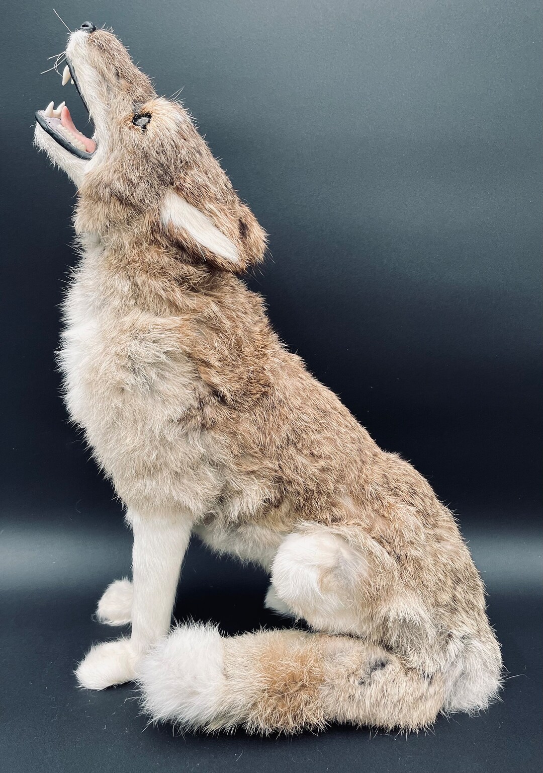 Howling Wolf Realistic Model Figurine 19 X 13 Handmade With Rabbit Fur ...