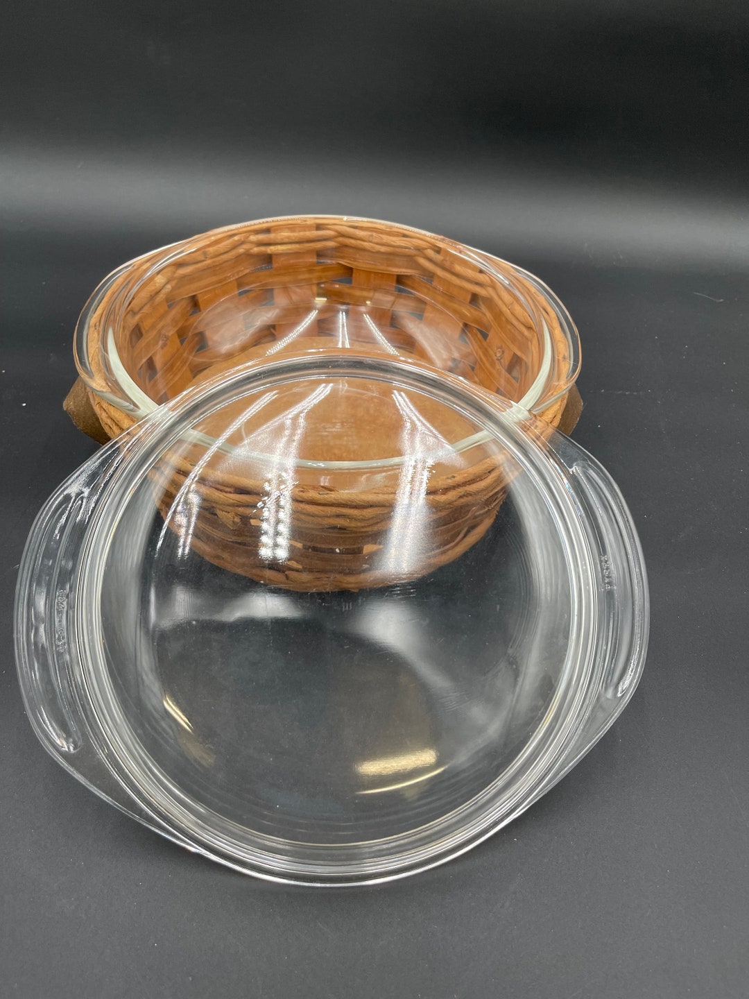 Vintage Pyrex Baking Casserole Dish With Lid and Wicker Corning Basket ...