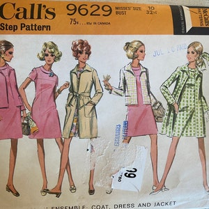 Mccalls 9629 Uncut Vintage Pattern Size 10 Bust 32 1/2 / 1968 / Misses ...
