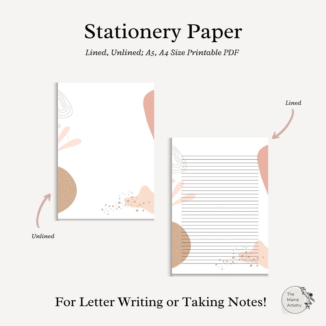 Stationery Paper Printable, Digital Letter Writing Paper, Lined Unlined ...