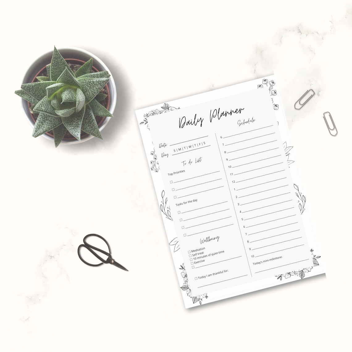 Floral B&W Planner Printable Daily Weekly Monthly Mood - Etsy