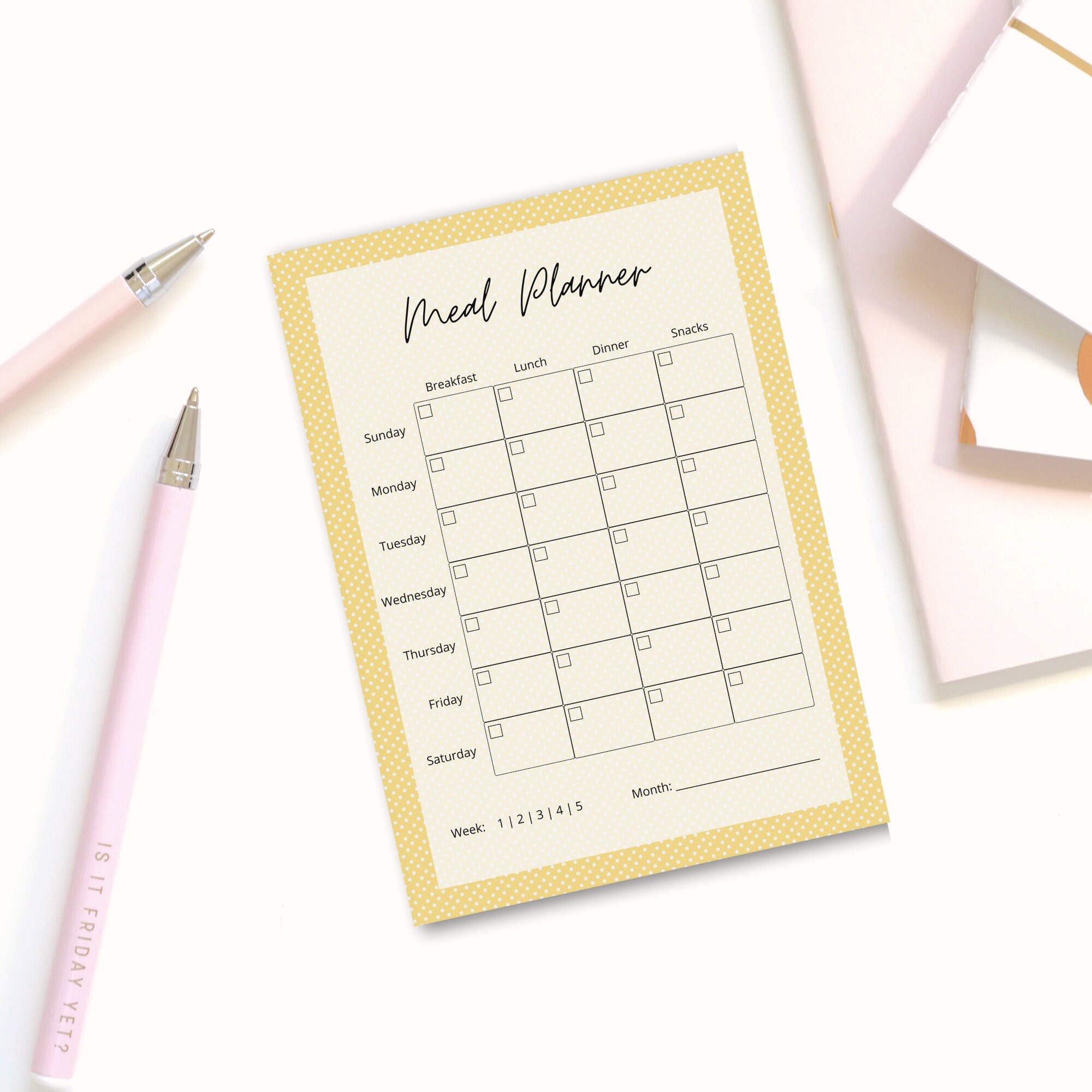 Yellow Polka-dot Planner Printable, Daily, Weekly, Monthly, Mood ...