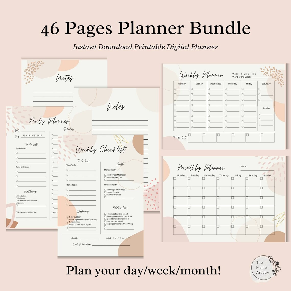 Abstract Pink Planner Printable Daily Weekly Monthly Mood - Etsy