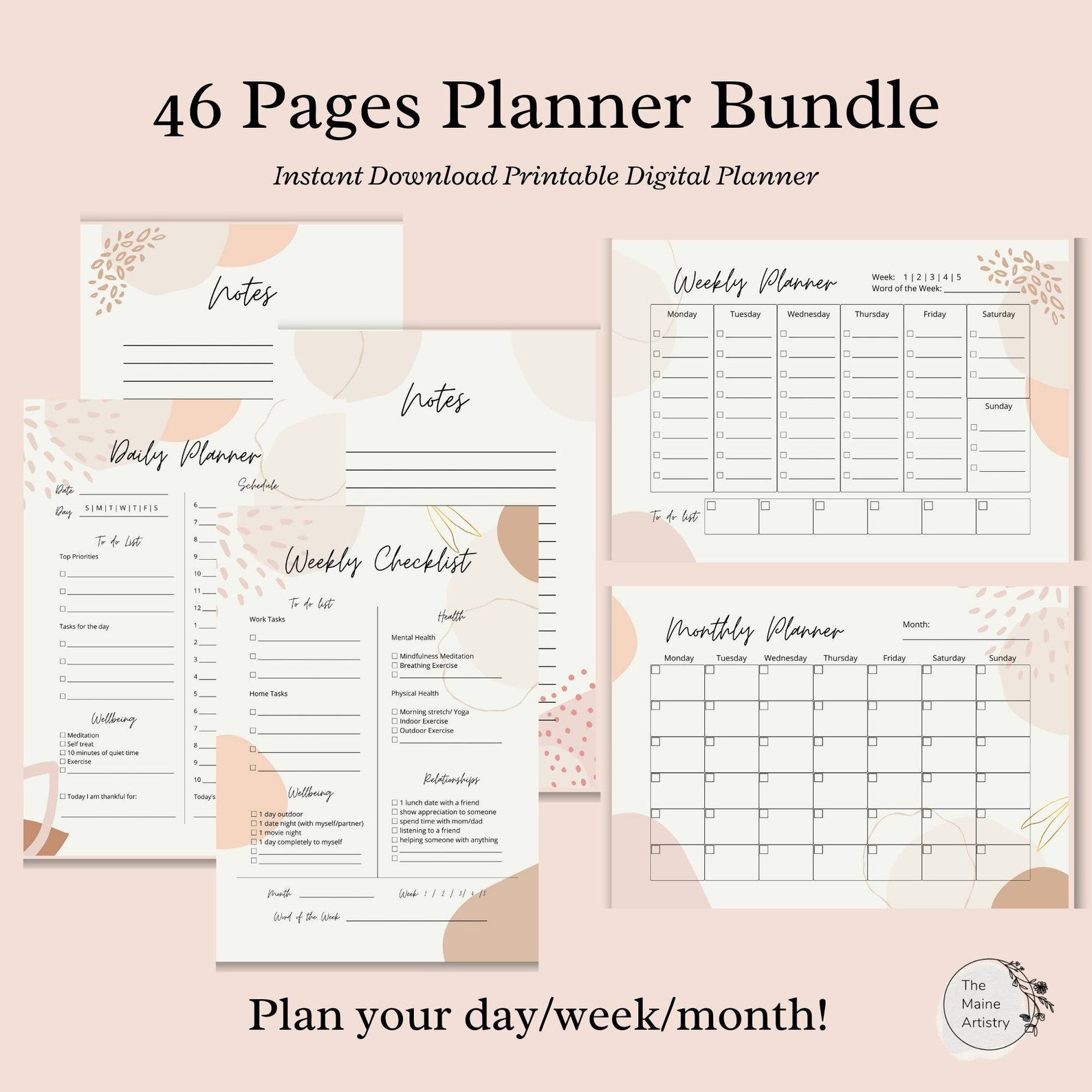 Abstract Pink Planner Printable Daily Weekly Monthly Mood - Etsy