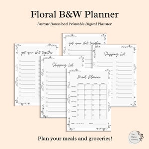 Floral B&W Planner Printable Daily Weekly Monthly Mood - Etsy