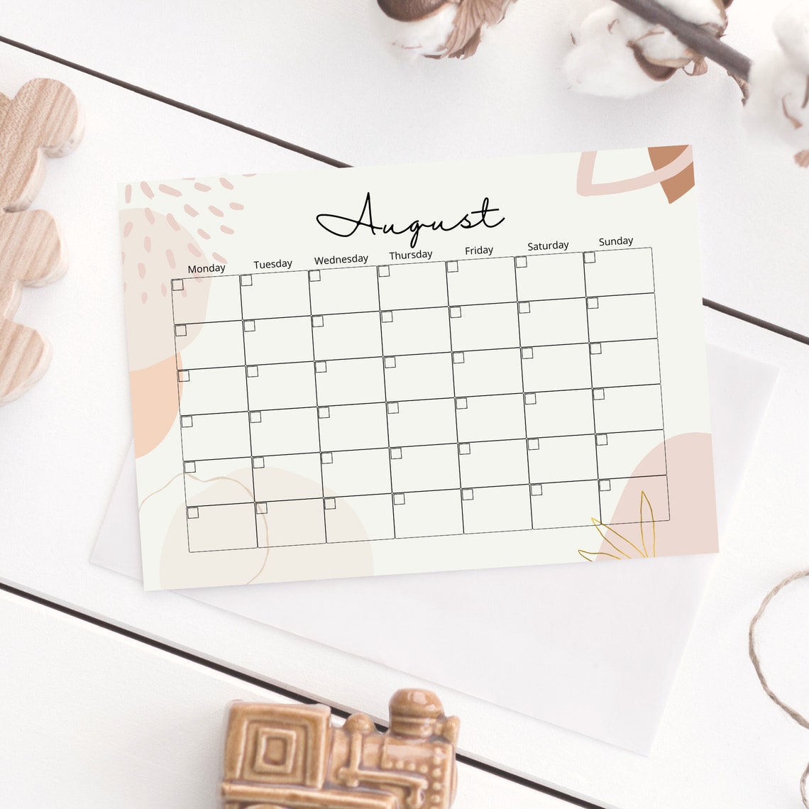 Undated Monthly Calendar Aesthetic Pink Printable 2022 Etsy