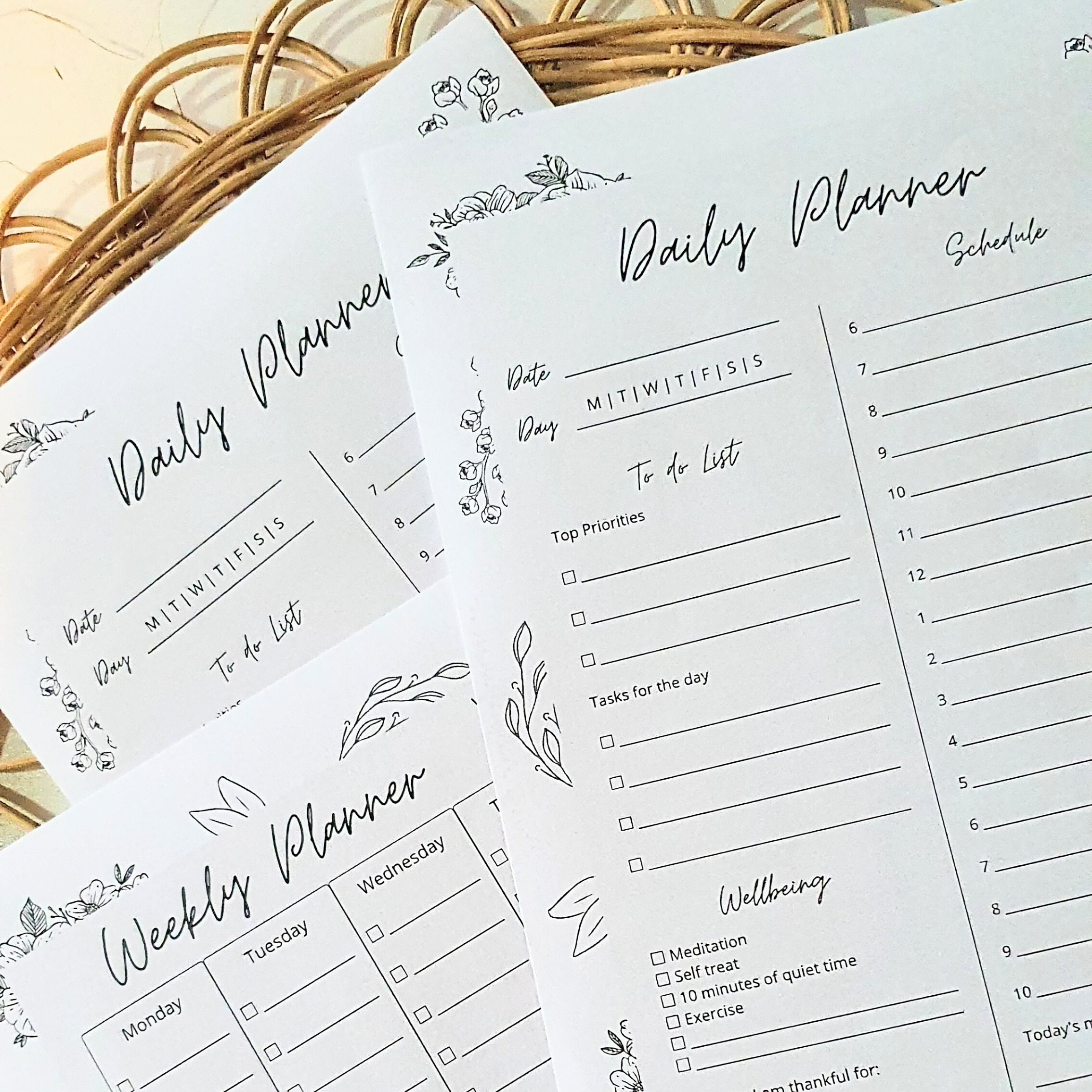 Floral B&W Planner Printable Daily Weekly Monthly Mood - Etsy