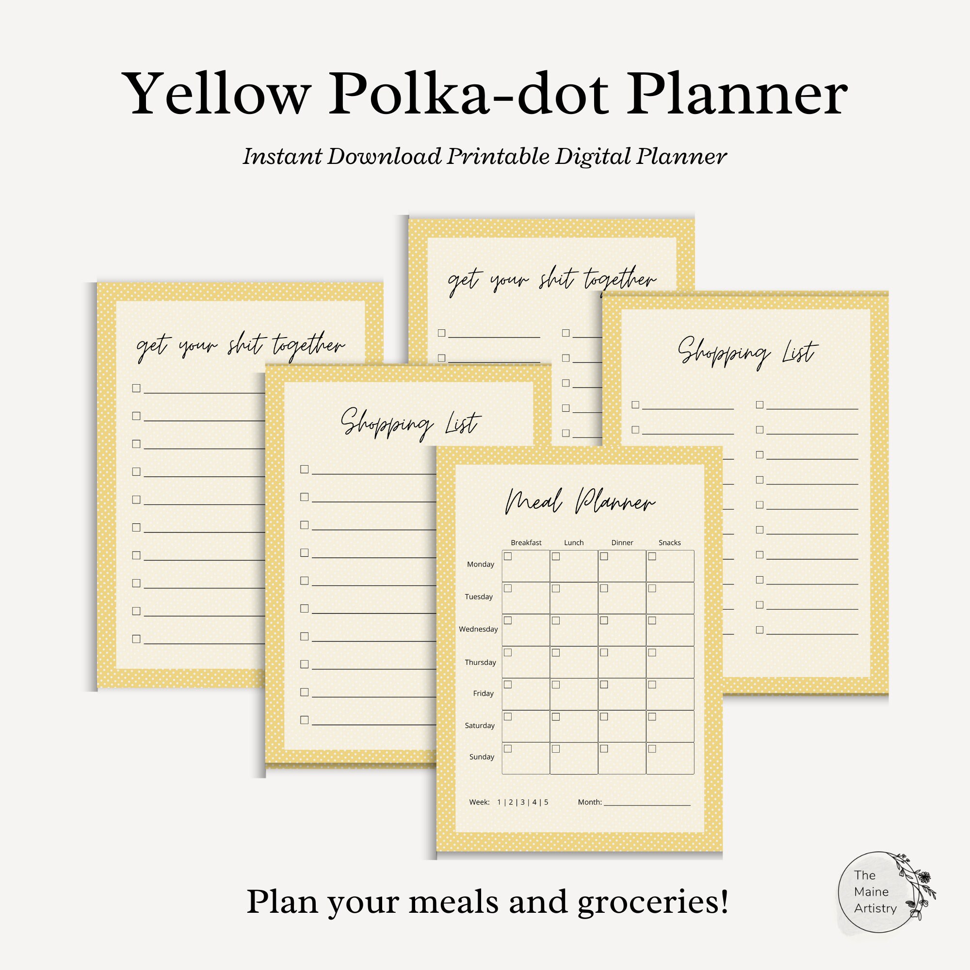 Yellow Polka-dot Planner Printable, Daily, Weekly, Monthly, Mood ...