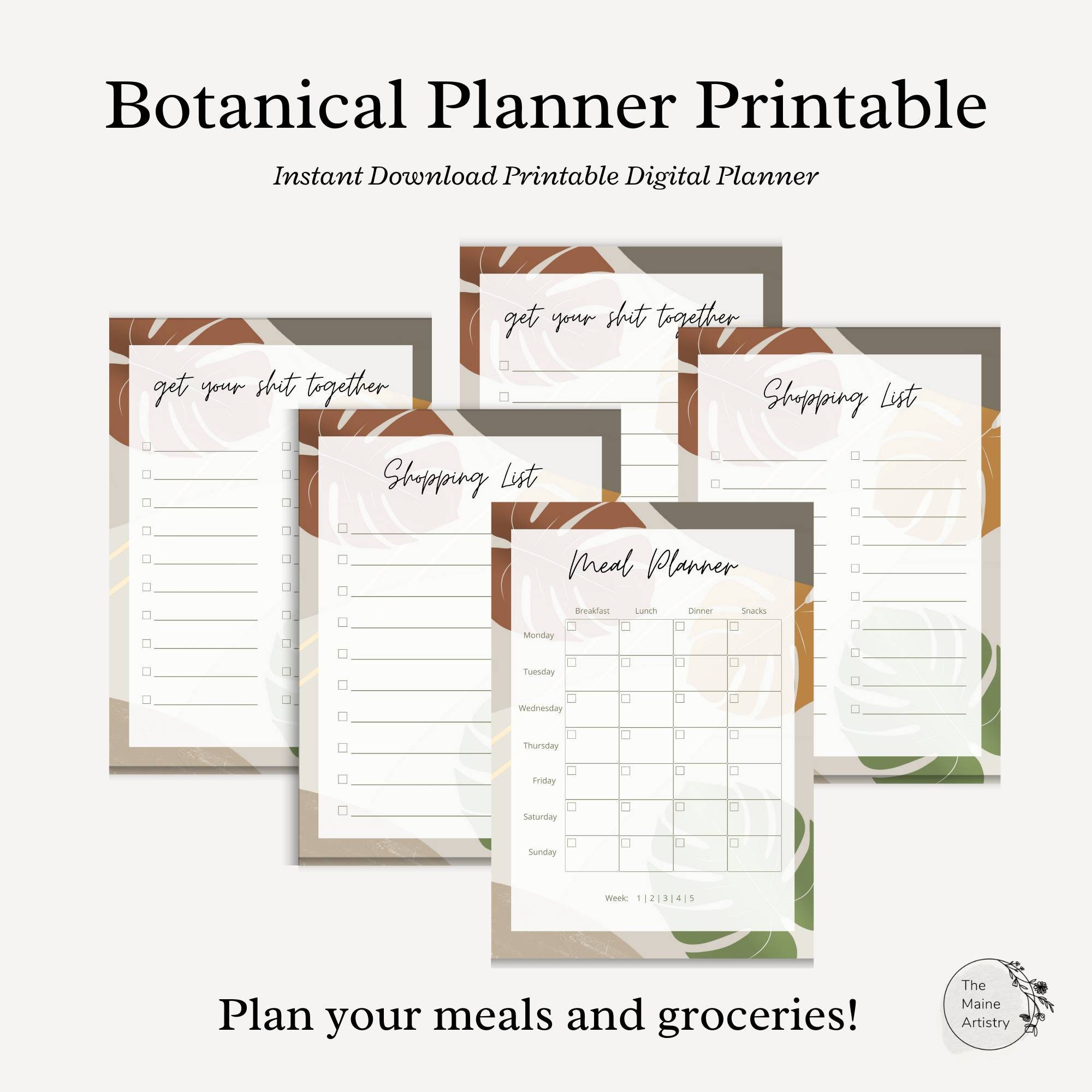 Botanical Planner Printables Daily Weekly Monthly Mood | Etsy