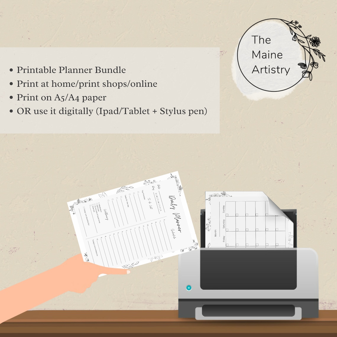 Floral B&W Planner Printable Daily Weekly Monthly Mood | Etsy