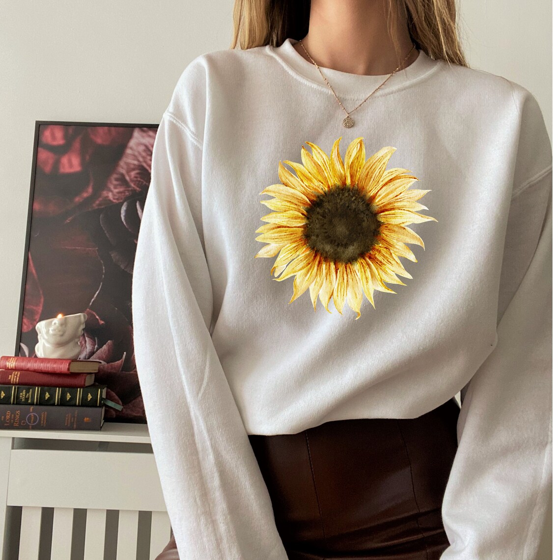 Flower Sweatshirt Minimalistic Flower Crewneck Sunflower - Etsy