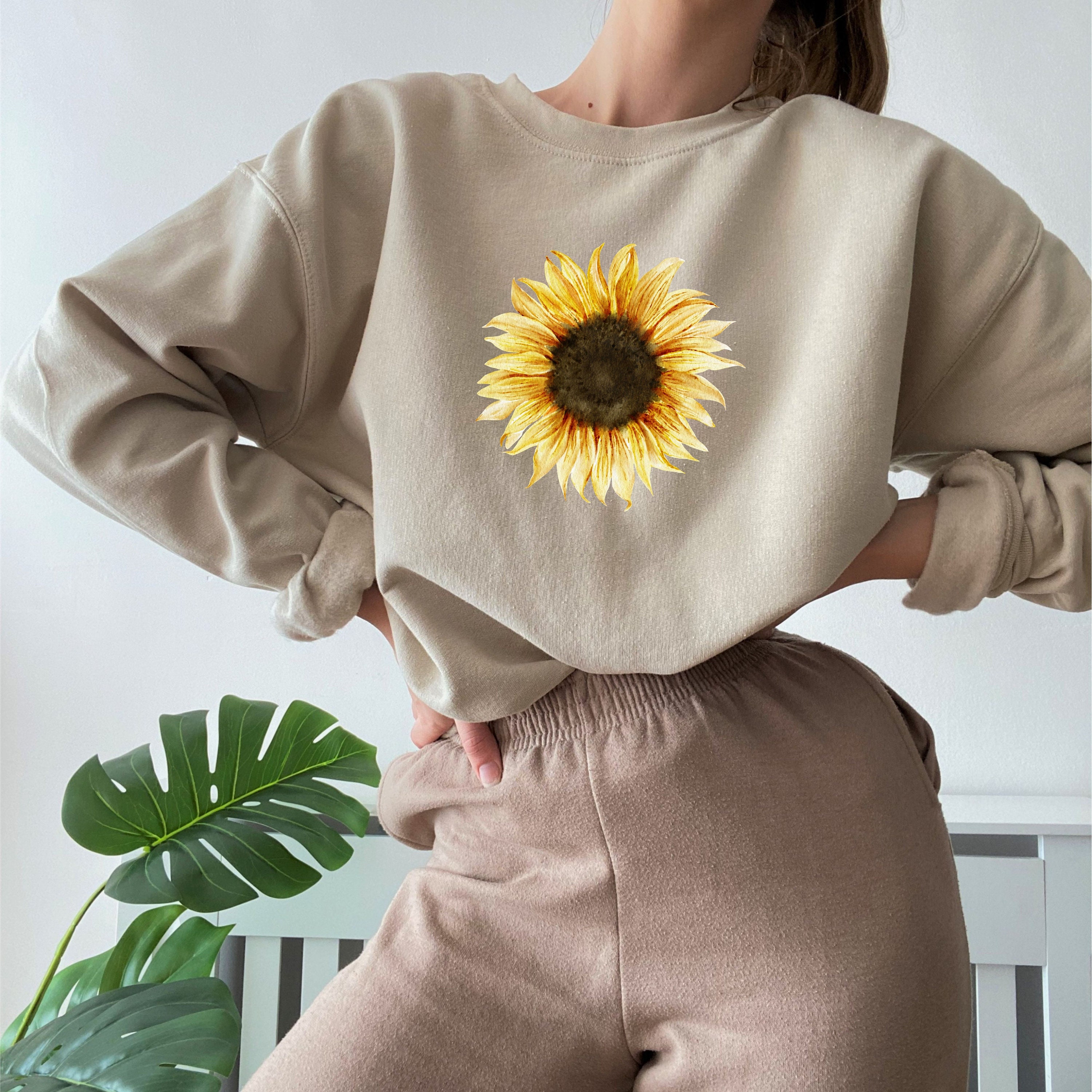 Flower Sweatshirt Minimalistic Flower Crewneck Sunflower - Etsy