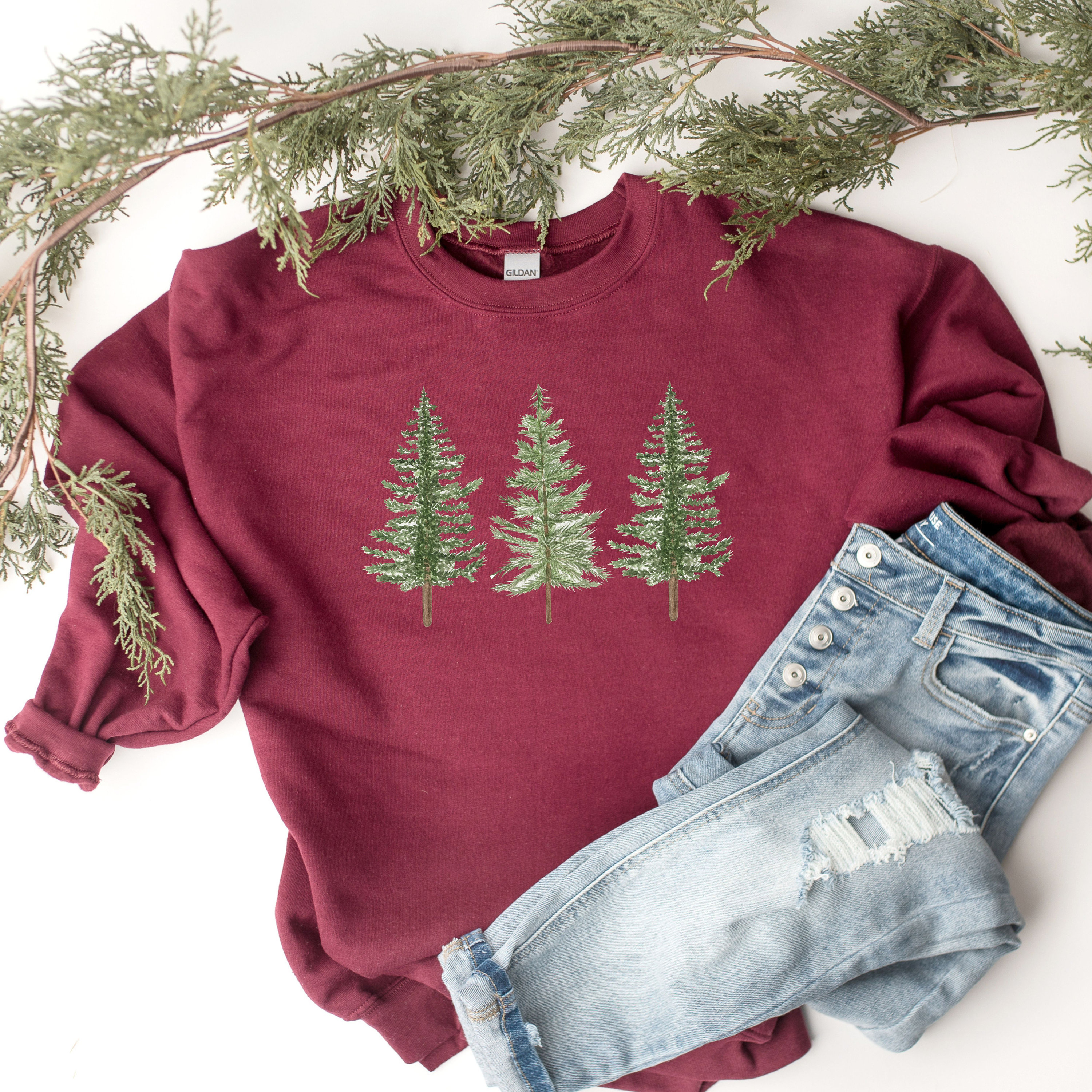 Pine Tree Sweatshirt Evergreen Trees Winter Sweatshirt - Etsy