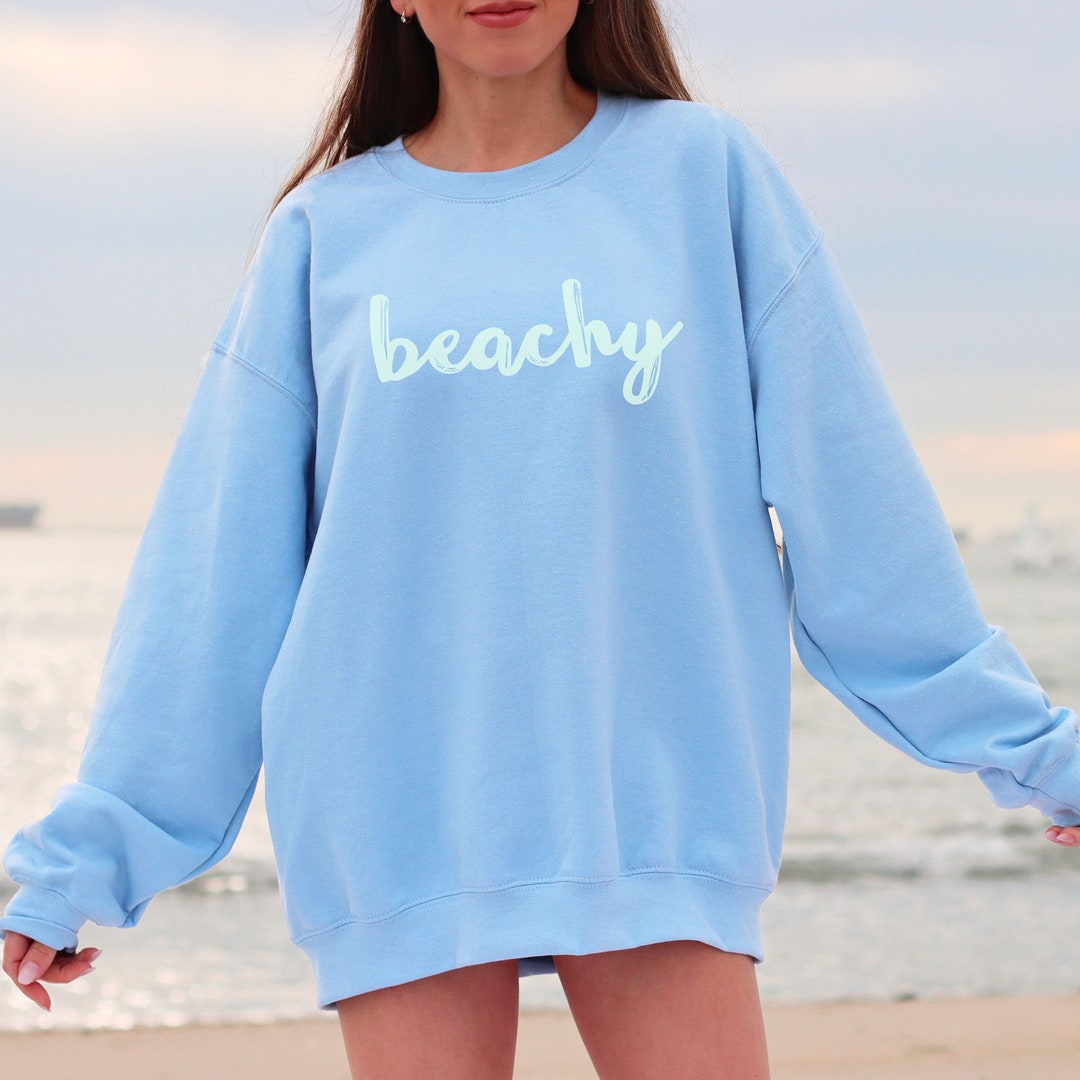 Beachy Sweatshirt, Light Blue Beach Sweatshirt, Ocean Crewneck, Beach ...