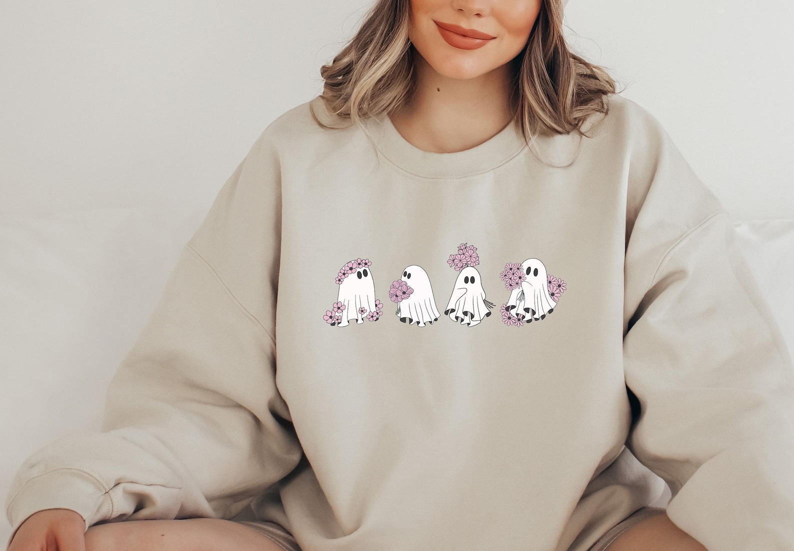 Floral Ghost Sweatshirt, Boho Ghost Shirt Halloween Sweatshirt Ghost ...