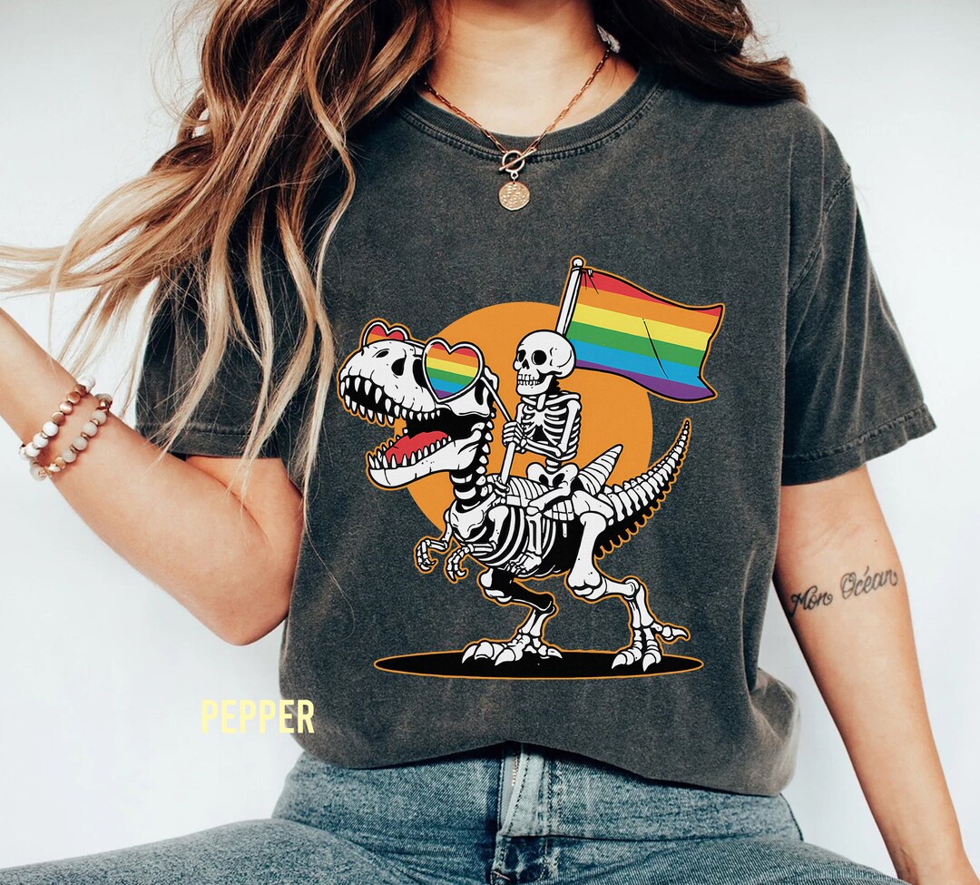 Skeleton Riding Dinosaur LGBTQ Png, Gay Skeleton Png, Skeleton Pride ...