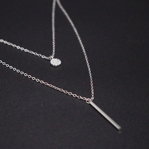 925 Sterling Silver Charm Bar Necklace Bar Pendant Double-layer Chain ...