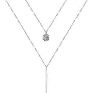 925 Sterling Silver Charm Bar Necklace Bar Pendant Double-layer Chain ...