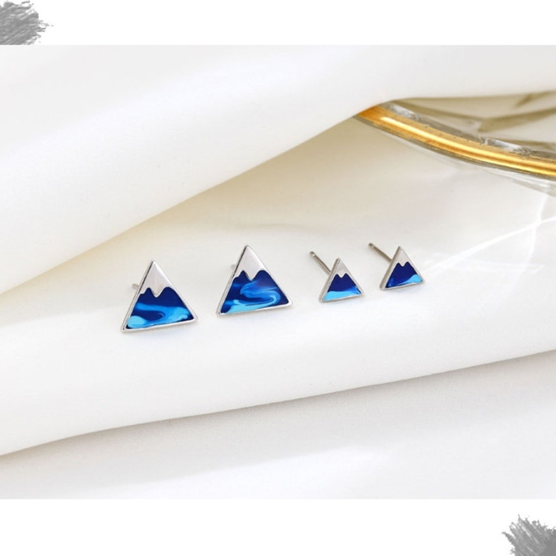 925 Sterling Silver Mount Fuji Triangle Stud Earrings | Enamel Snow ...