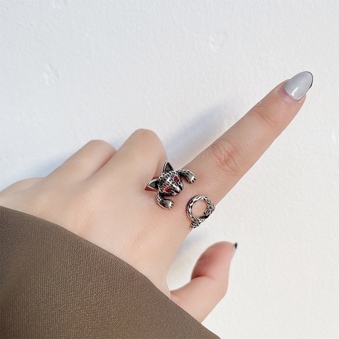 Sterling Silver Filled Cat Ring | Boho Hippie Funky Punk Ring | Cat ...