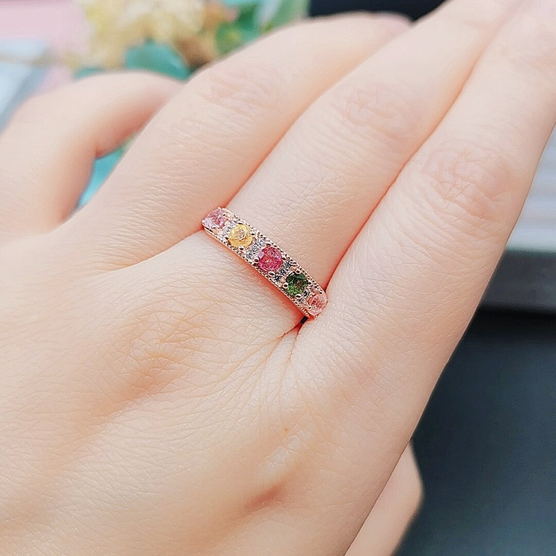 Natural Tourmaline Stone Ring 925 Sterling Silver 18K Rose Gold Plated ...