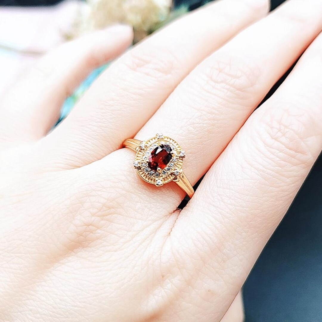 Natural Garnet Crown Adjustable Ring | 925 Sterling Silver | 18K Gold ...