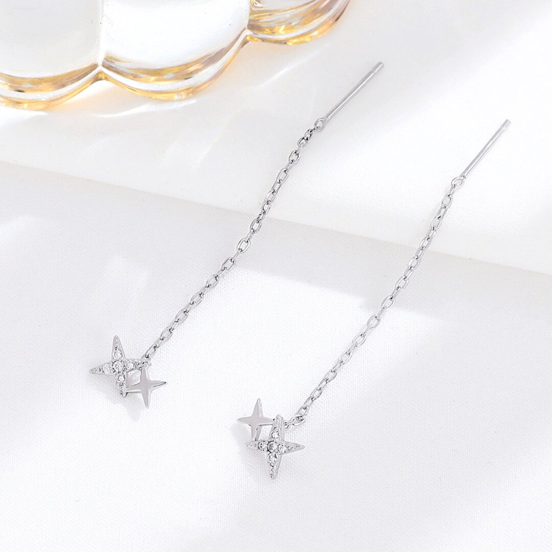 Cute Star Long Chain Threader Earrings | 925 Sterling Silver | Dainty ...