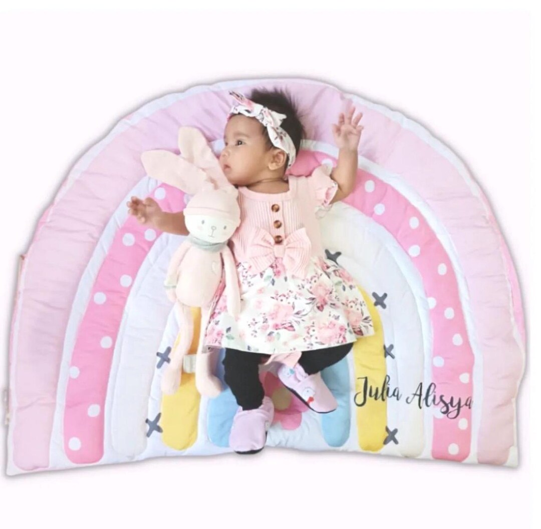 Baby Tummy Time Rainbow Play Mat for Newborn Gift Chloe Quilt Padded ...