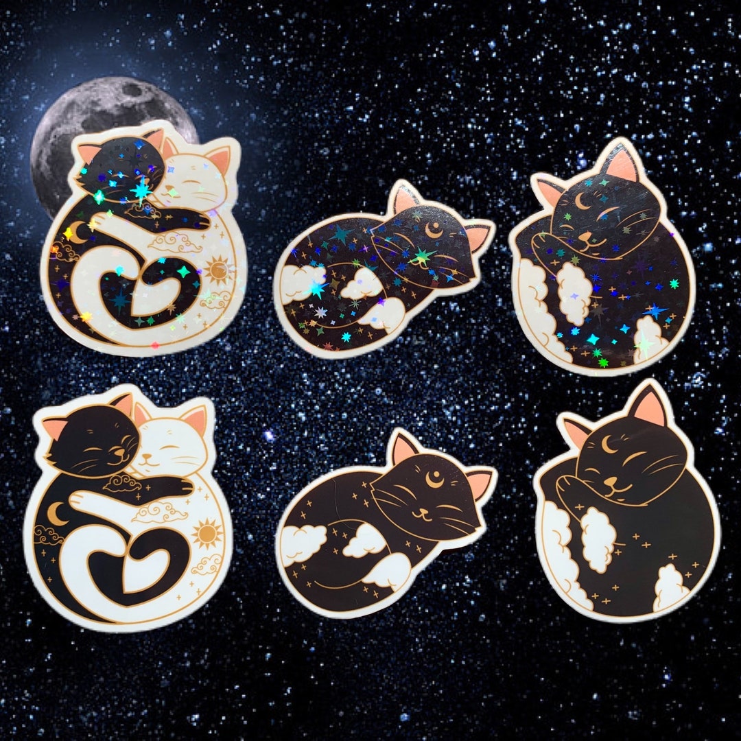 Celestial Moon Cat Sticker Pack Stars Witchy Stickers Cat Party Favors ...