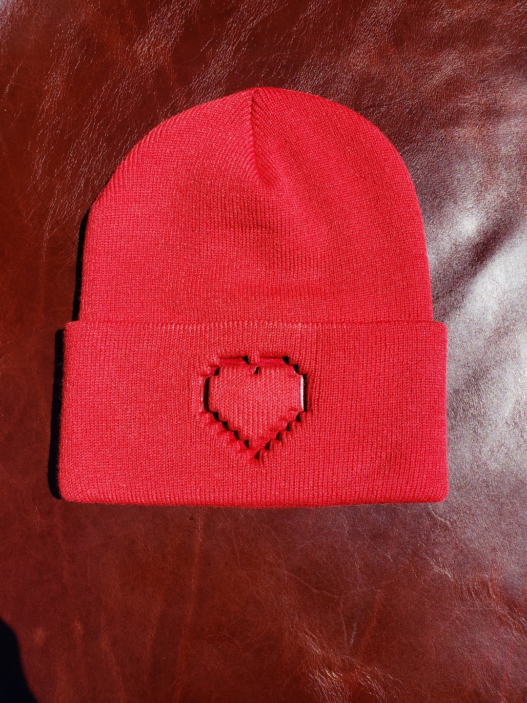 8-bit Heart Embossed Beanie - Etsy