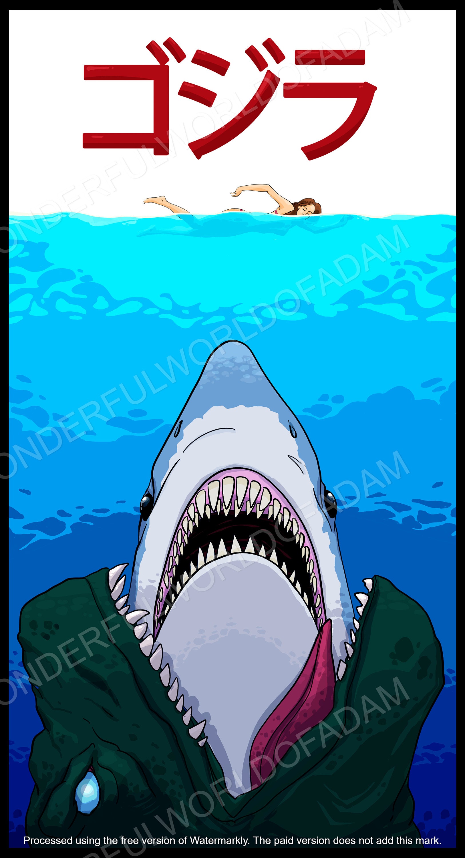 Anime Style There's Always A Bigger Fish Godzilla Eating Jaws Shark ...