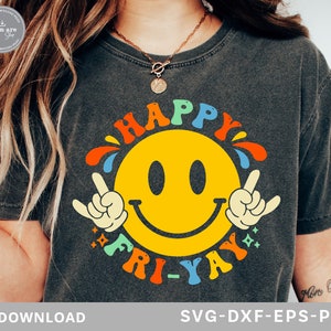 Happy Fri-yay Svg,happy Fri-yay Retro Smile Face Friday,teacher Shirt ...