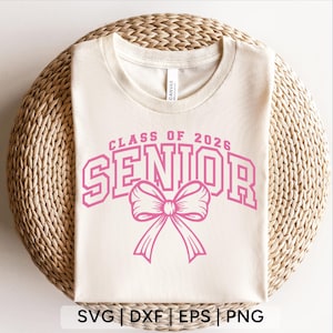 Coquette Senior 2026 SVG: Pink Bow Graduation Design (digital Download ...