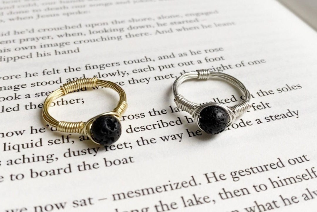 Lava Stone Wire Wrapped Ring for Grounding, Strength & Courage (silver ...