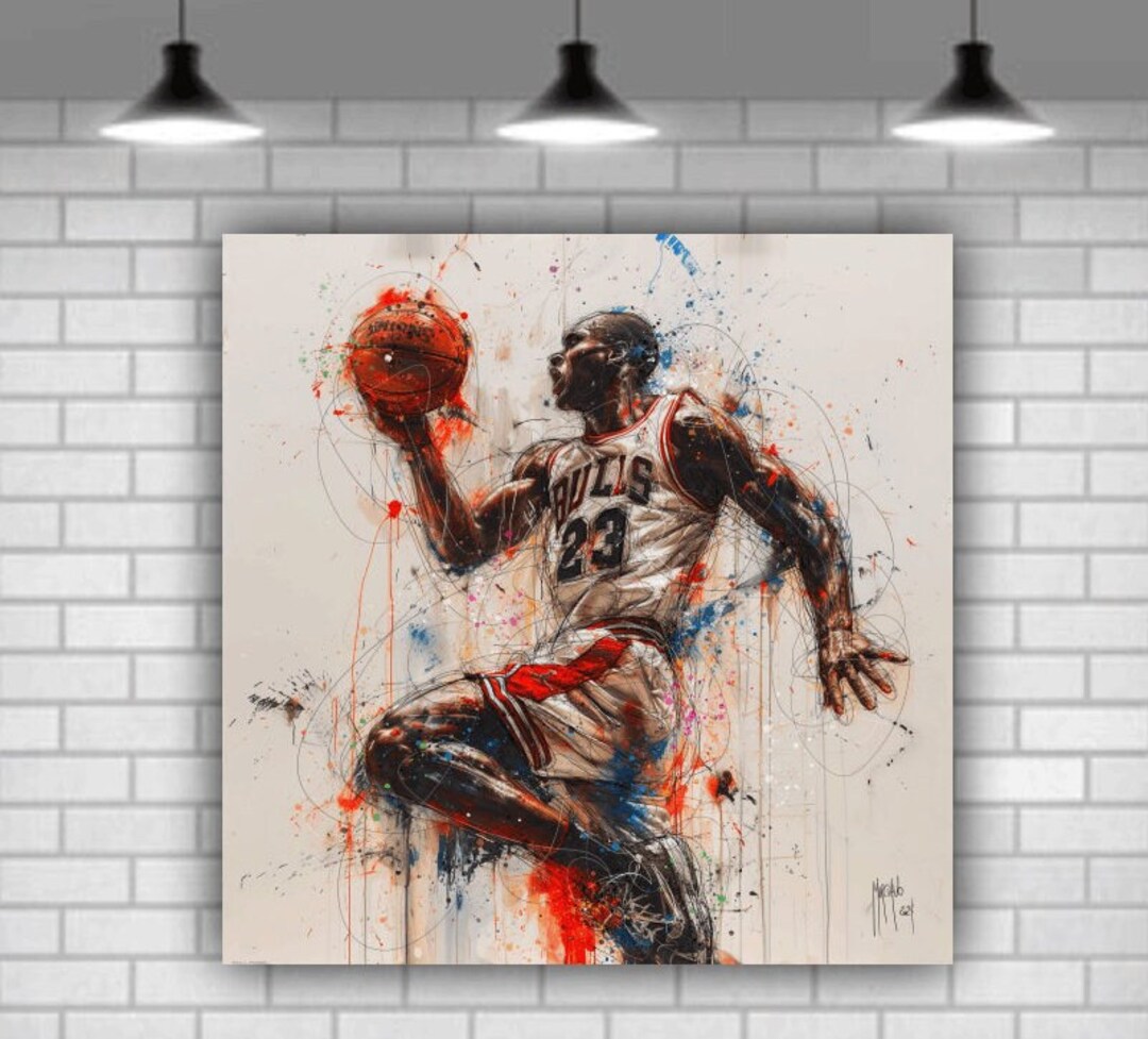 Michael Jordan Basketball Wall Art Home Décor Patrice Murciano Printed Canvas Framed Ready to ...