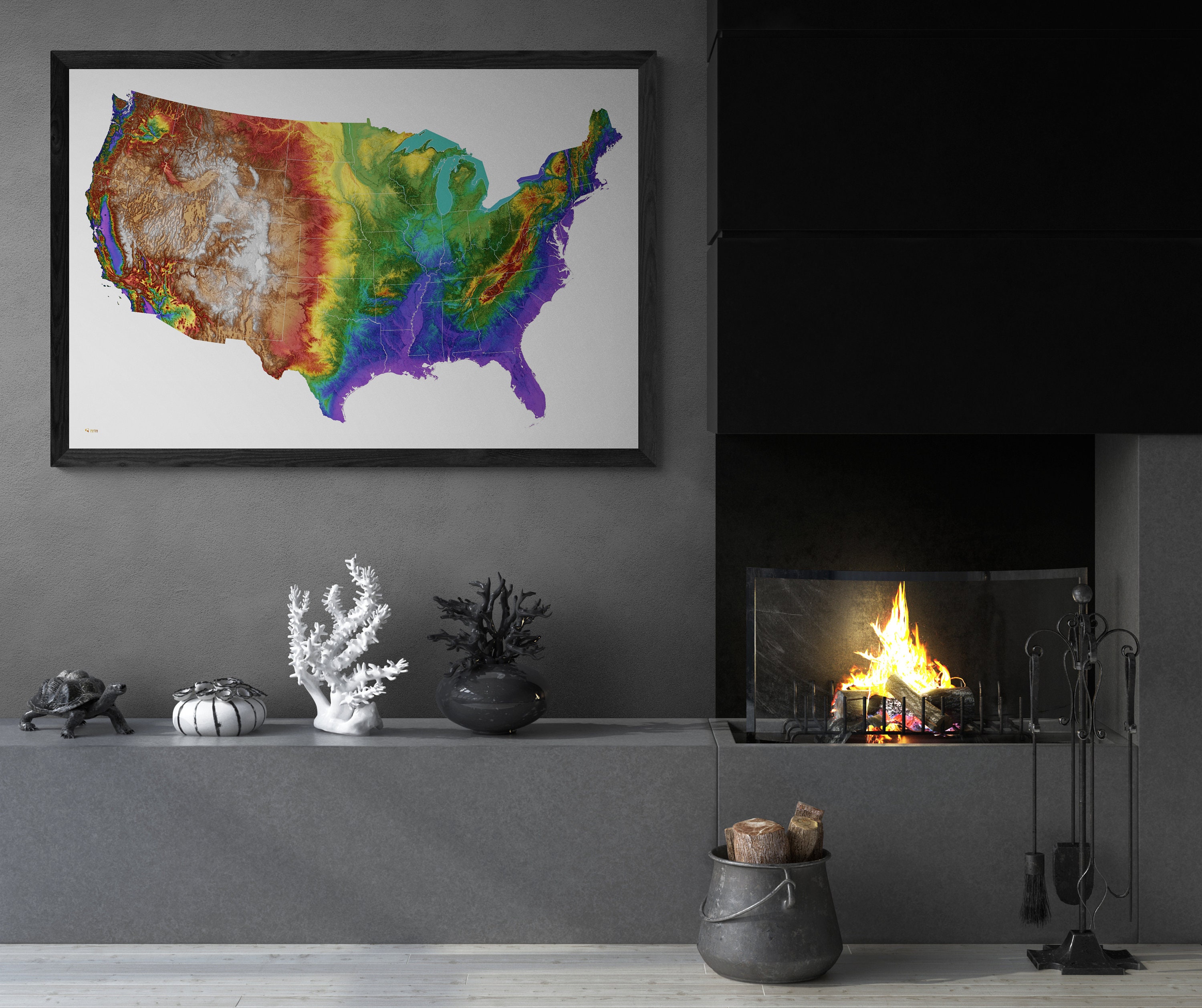 USA Color Elevation Map (contiguous States) With State Boundaries - Etsy