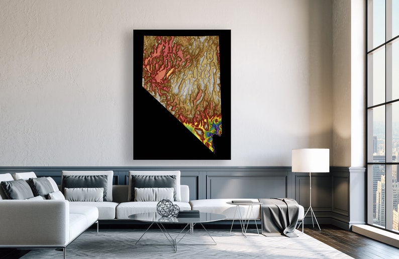 Nevada Color Elevation Map - Etsy